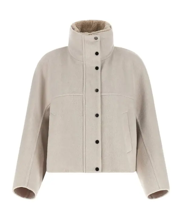 Brunello Cucinelli High-necked Long-sleeved Cotton Coat - Nude