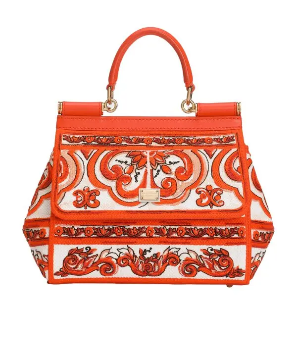 Dolce & Gabbana Small Sicily Handbag With Majolica Embroidery - Orange