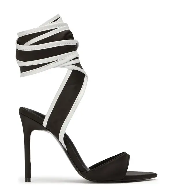 TONY BIANCO Sculptural Stiletto Heel With Wraparound Ankle Ties - Black Jersey/black White