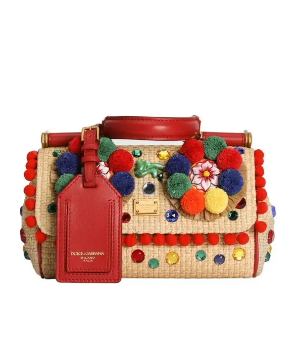 Dolce & Gabbana Mini My Sicily Handbag In Raffia - Red