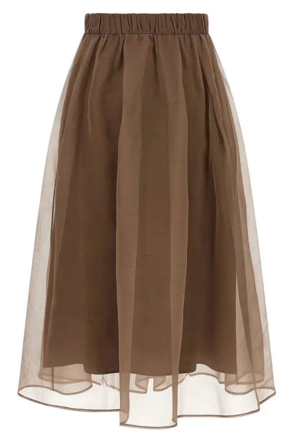 Brunello Cucinelli Circle Pleated Silk Midi Skirt - Green