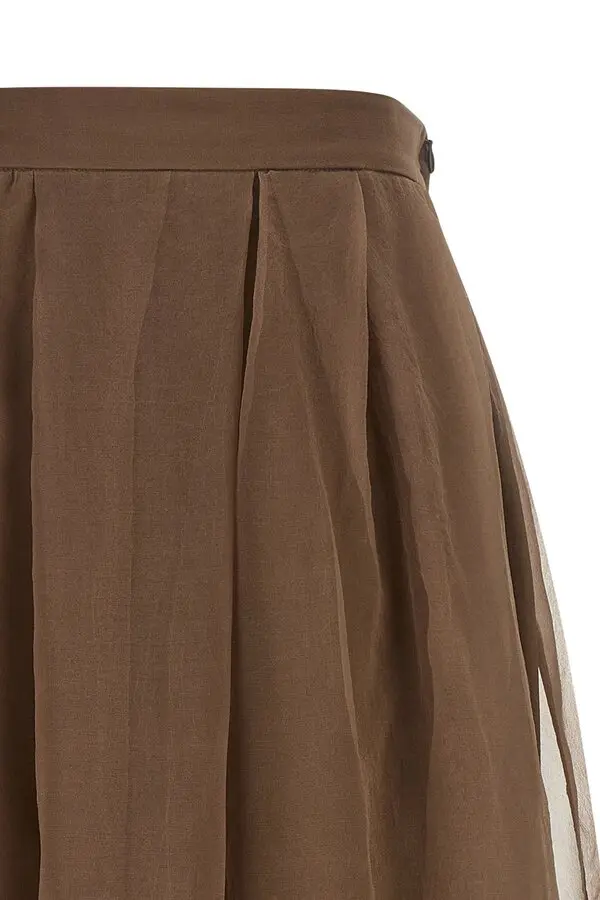 Brunello Cucinelli Circle Pleated Silk Midi Skirt - Green