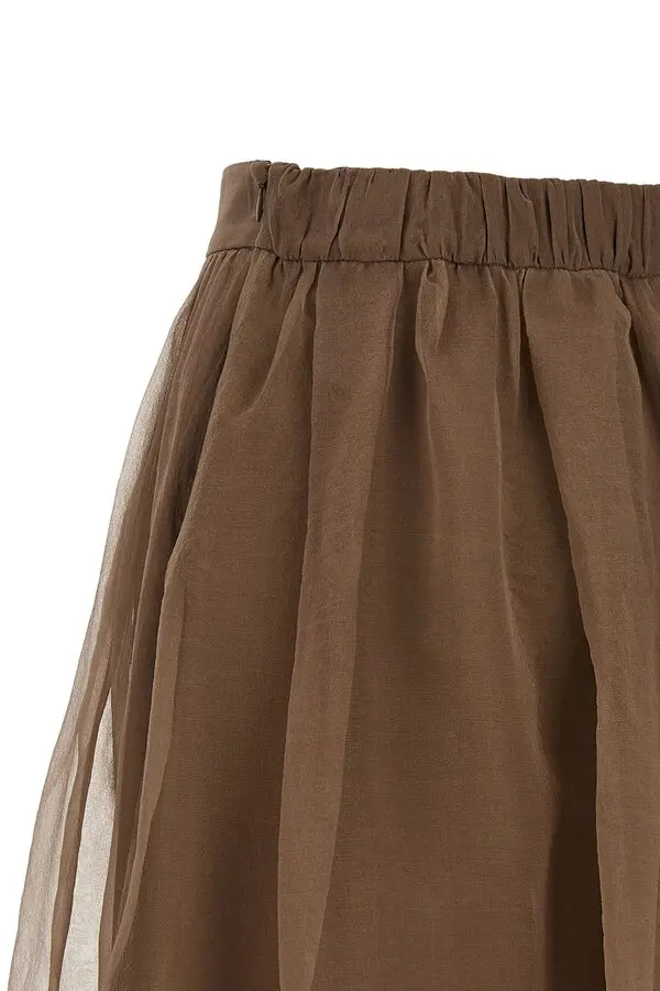 Brunello Cucinelli Circle Pleated Silk Midi Skirt - Green