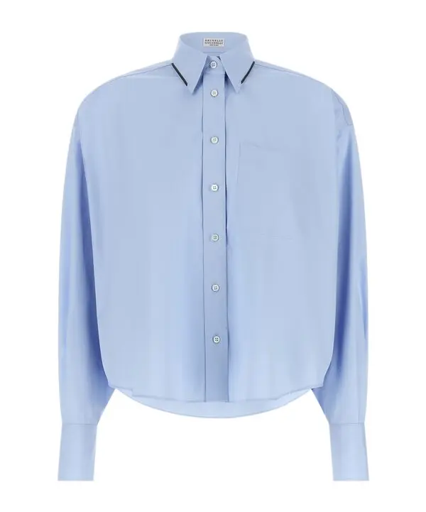 Brunello Cucinelli Long Sleeve Shirt With Monile Piping - Blue