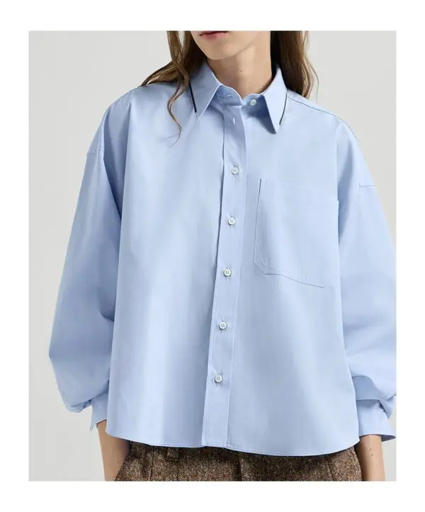 Brunello Cucinelli Monile Trim Box Pleat Shirt - Blue