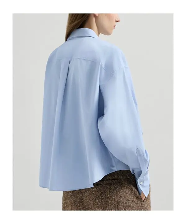 Brunello Cucinelli Monile Trim Box Pleat Shirt - Blue