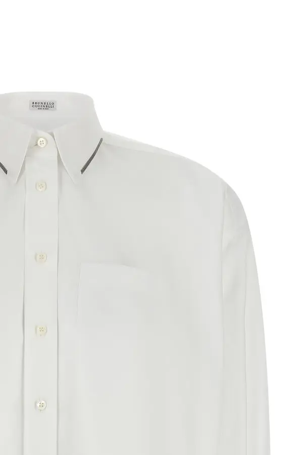 Brunello Cucinelli Monile Trim Cropped Shirt - White