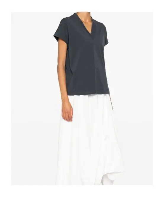 Brunello Cucinelli Monili Trim V-neck T-shirt