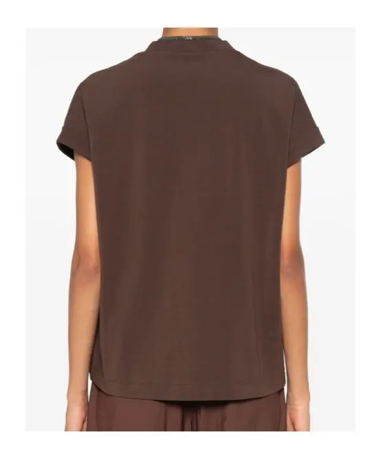 Brunello Cucinelli Monili Trim V-neck T-shirt - Brown