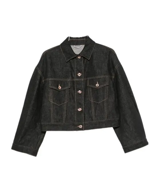 Brunello Cucinelli Contrast-stitch Cropped Denim Jacket - Black