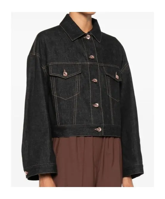 Brunello Cucinelli Cropped Contrast-stitch Denim Jacket - Black