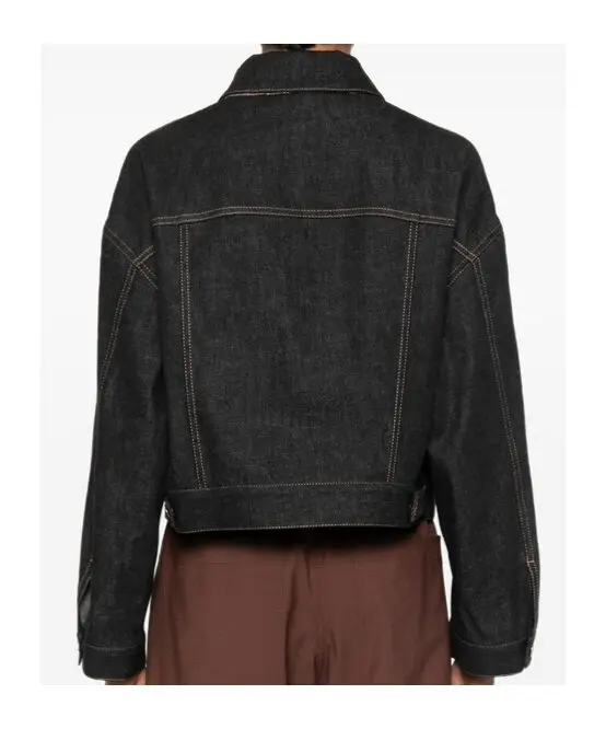 Brunello Cucinelli Cropped Contrast-stitch Denim Jacket - Black