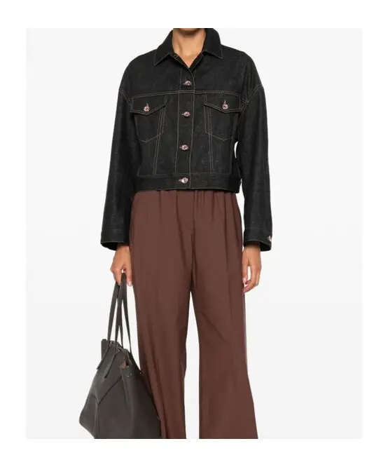 Brunello Cucinelli Cropped Contrast-stitch Denim Jacket - Black