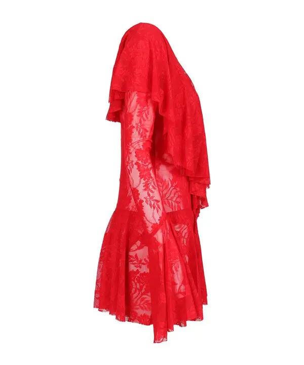Norma Kamali V-neck Ruffled Lace Mini Dress