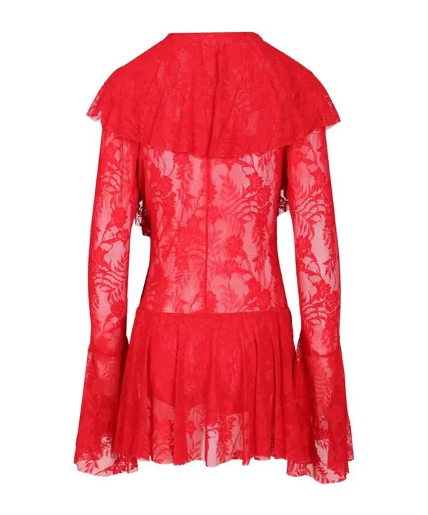 Norma Kamali V-neck Ruffled Lace Mini Dress