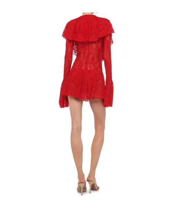 Norma Kamali V-neck Ruffled Lace Mini Dress