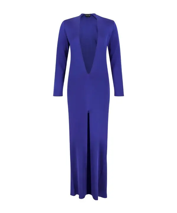TOM FORD Plunging-neckline Front-slit Maxi Dress - Blue