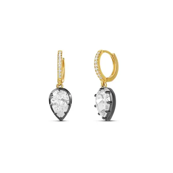 SHYMI Gold / Black Pave Huggie Pear Drops Gold - Gold/black