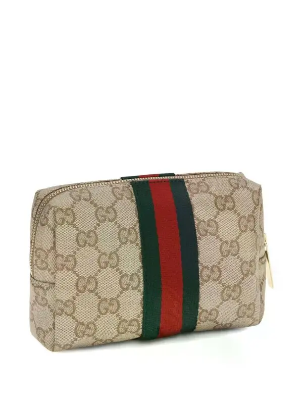 Gucci Gg Supreme Web-stripe Cosmetic Case - Brown