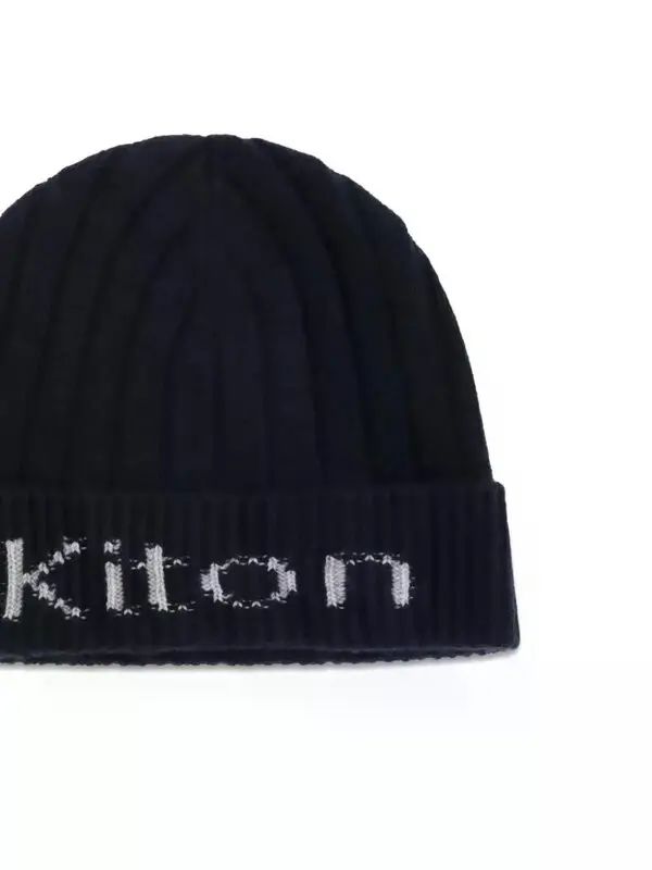 Kiton Ribbed Knit Cashmere Beanie Hat - Blue