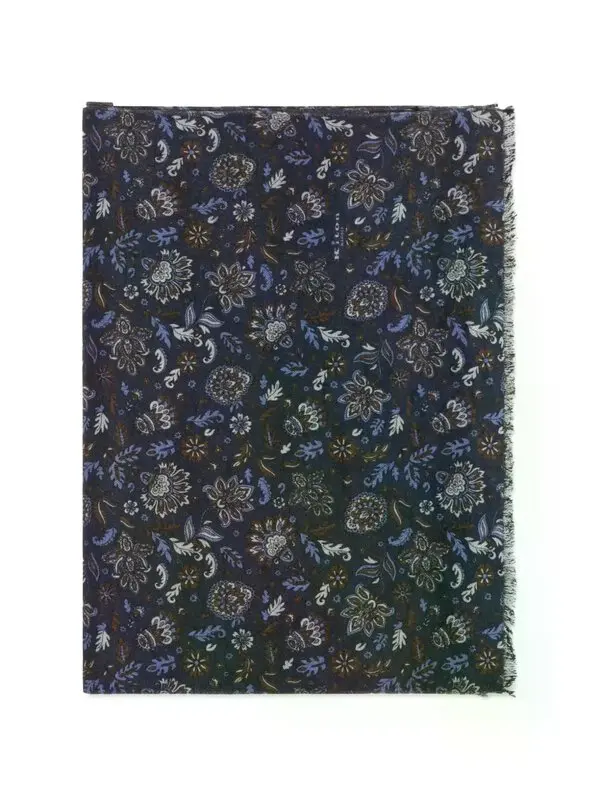 Kiton Paisley Floral-print Frayed Scarf - Blue