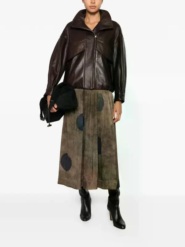 UMA WANG Polka Dot Pleated Midi Skirt - Brown