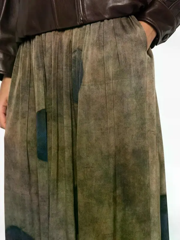 UMA WANG Polka Dot Pleated Midi Skirt - Brown