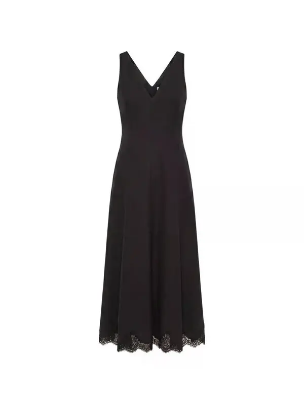 Valentino Garavani Wool V-neck Sleeveless Lace Trim Dress - Black