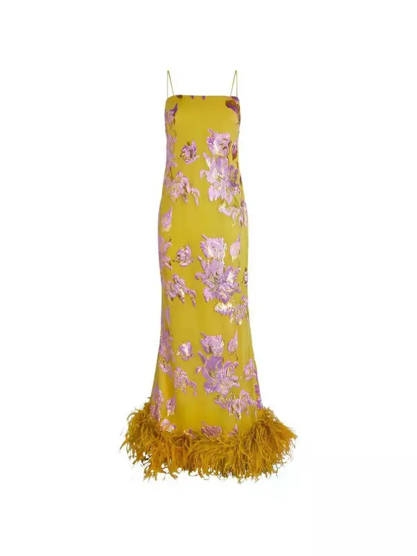 TALLER MARMO Polignac Feather-trimmed Maxi Dress