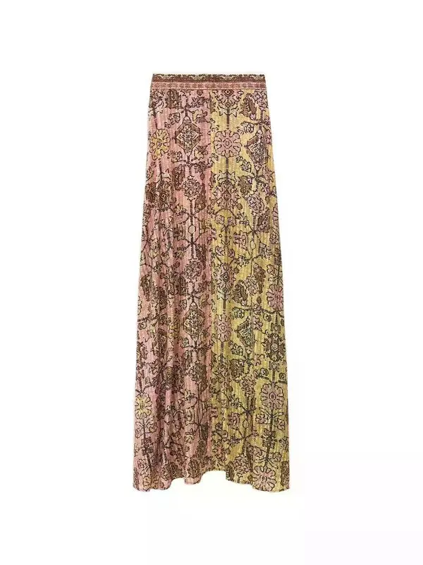 Ba&sh Geometric Print Pleated Maxi Skirt