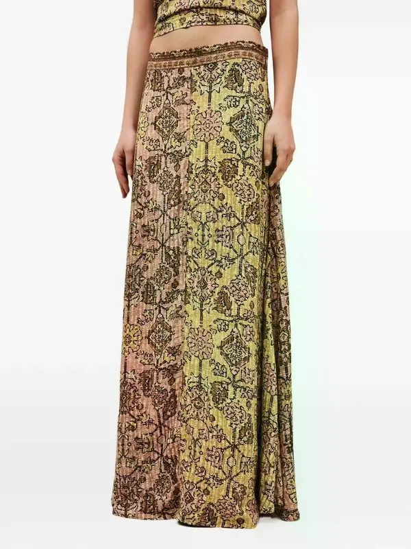 Ba&sh Geometric Print Pleated Maxi Skirt