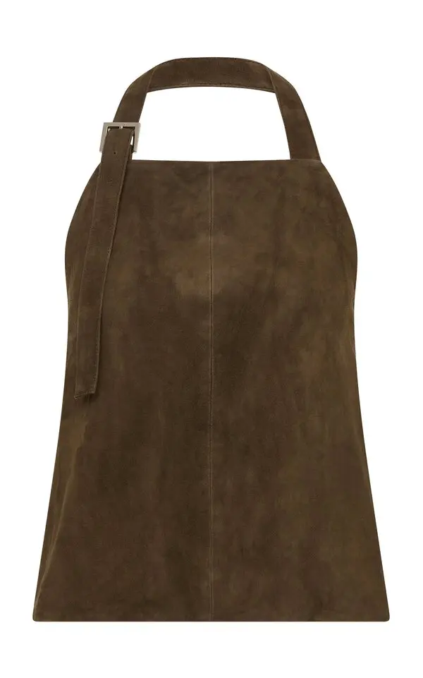 ST. AGNI Suede Apron Halter Top - Khaki