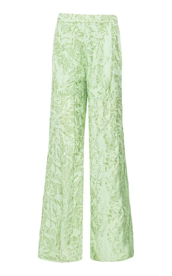 LA FUORI Mistleaf Ruffled Printed Satin Wide-leg Pants - Green