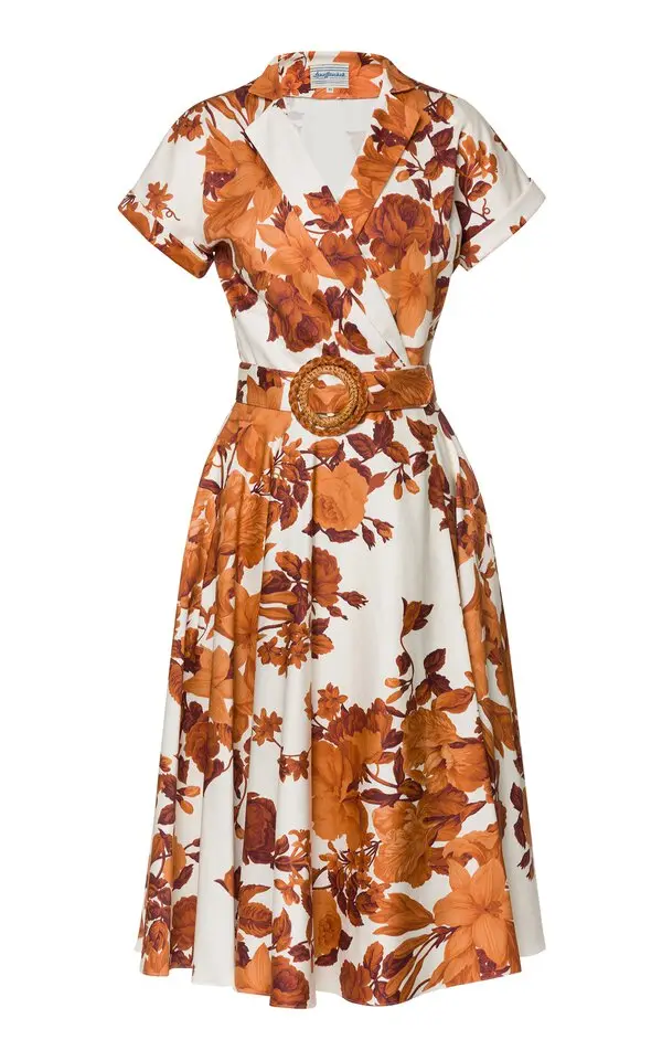 Lena Hoschek Printed Stretch-cotton Midi Dress - Brown