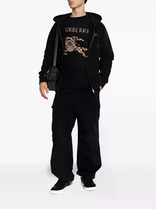 Burberry Logo Embroidered Zip-up Hoodie