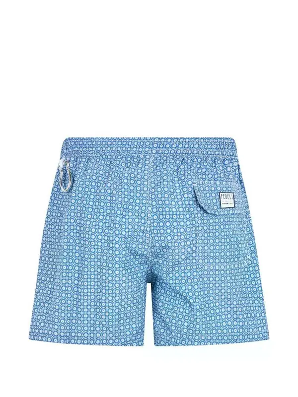 Fedeli Geometric Print Swim Shorts - Blue