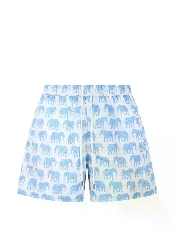 Fedeli Elephant Print Drawstring Swim Shorts - Blue