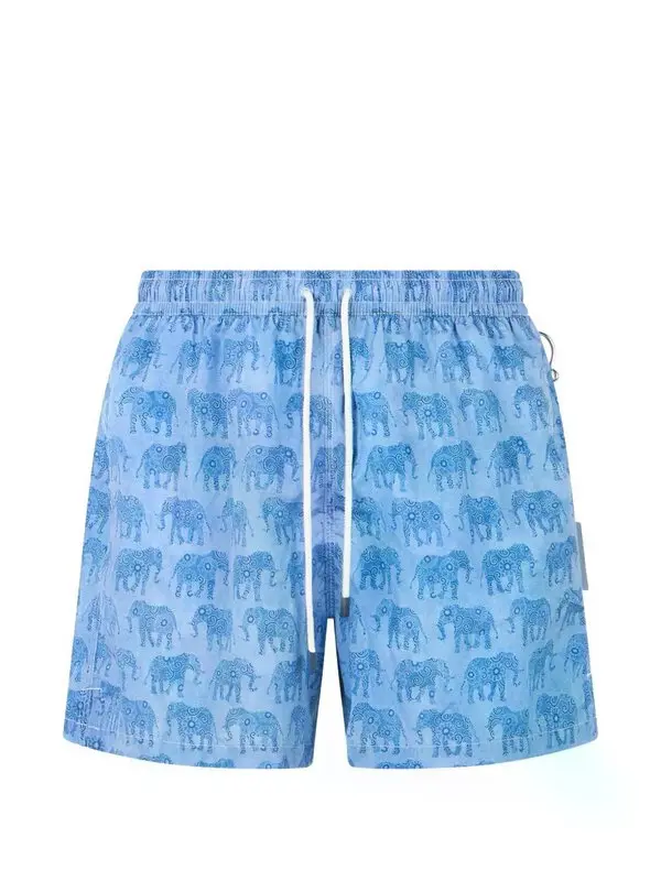 Fedeli Elephant Print Swim Shorts - Blue