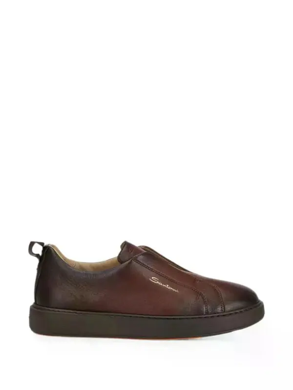 Santoni Victory Burnished Leather Slip-on Sneakers - Brown