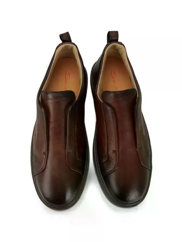 Santoni Victory Burnished Leather Slip-on Sneakers - Brown