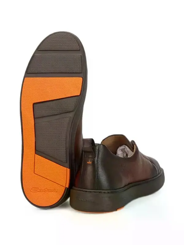 Santoni Victory Burnished Leather Slip-on Sneakers - Brown