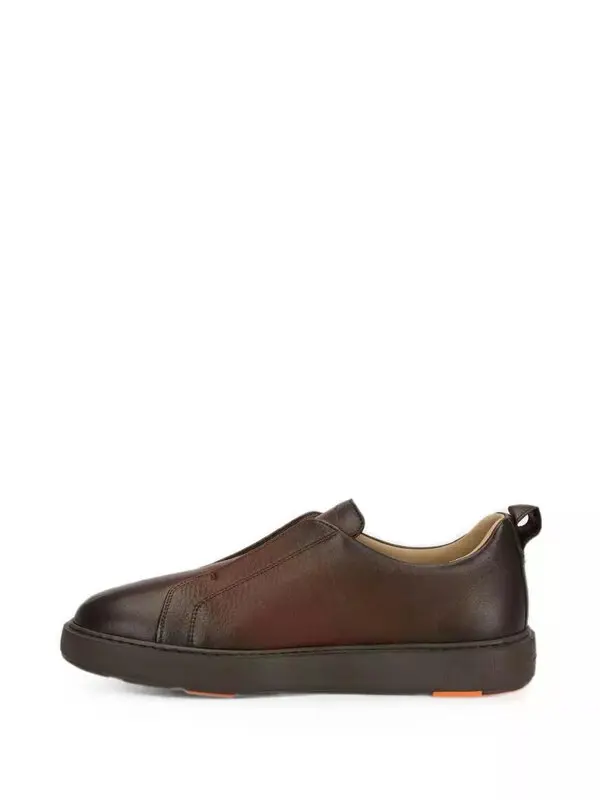 Santoni Victory Burnished Leather Slip-on Sneakers - Brown