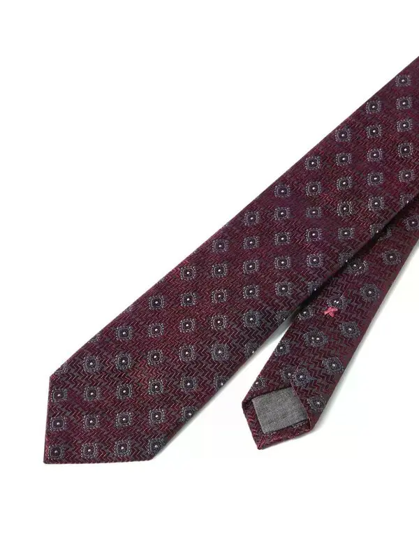 Brunello Cucinelli Silk Tie With Geometric Pattern - Red