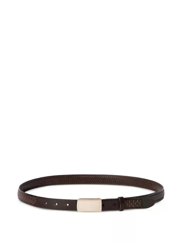 Brunello Cucinelli Textured Calfskin Belt With Box-frame Buckle - Brown