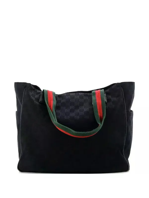 Gucci Gg Canvas Medium Tote Bag With Double Pocket Web Handle