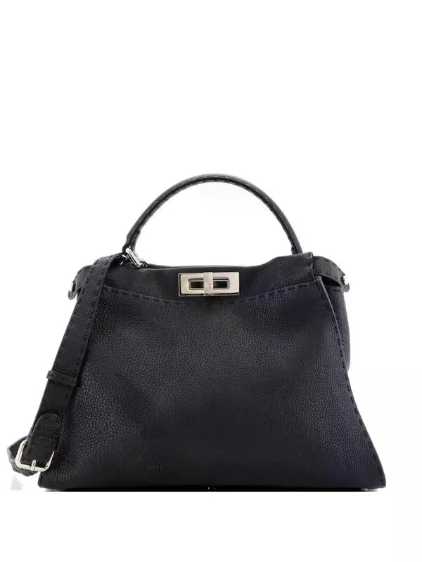 Fendi Selleria Peekaboo Medium Satchel Leather Bag - Black