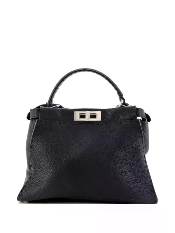 Fendi Selleria Peekaboo Medium Satchel Leather Bag - Black