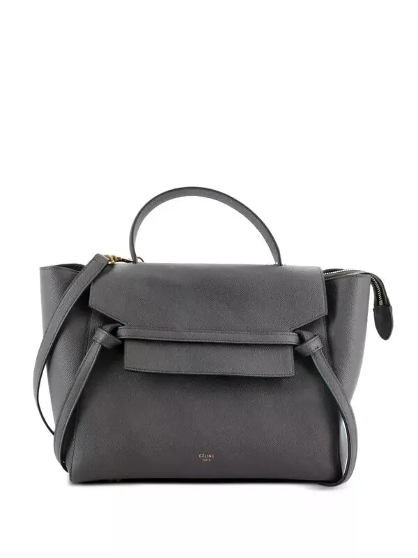 Celine Textured Leather Mini Shoulder Bag - Grey