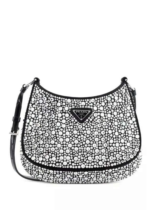 Prada Cleo Embellished Satin Shoulder Bag - Black