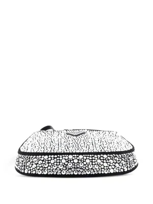 Prada Cleo Embellished Satin Shoulder Bag - Black